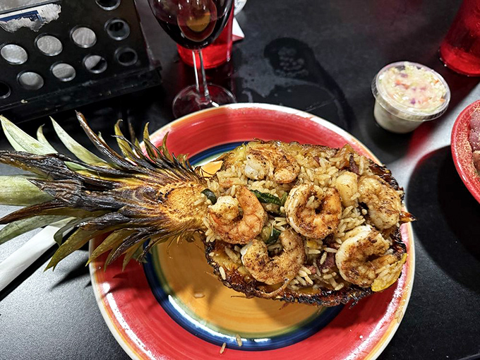 Pineapple boats aren't just for tropical drinks anymore. These shrimp-topped rice vessels sail straight into the harbor of culinary creativity.