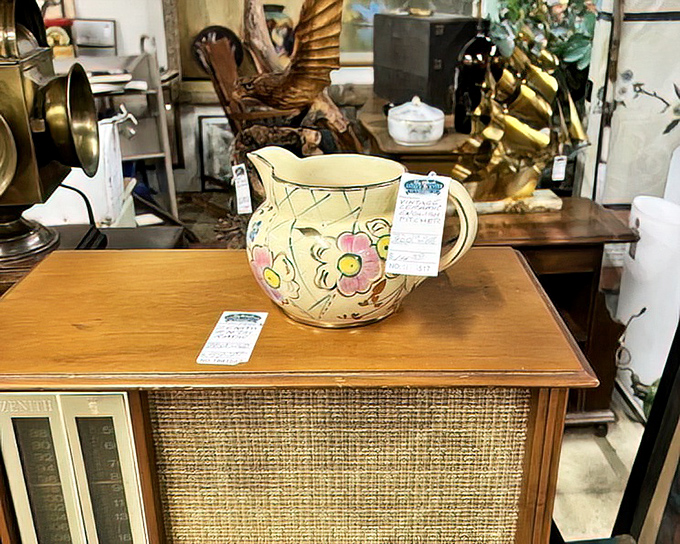 That hand-painted pitcher isn't just kitsch – it's someone's grandmother's pride, ready for a second life on your sideboard.