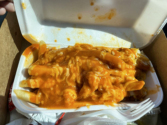 French fries transformed by the magic touch of Mexican cuisine. That cheese sauce should be classified as a controlled substance.