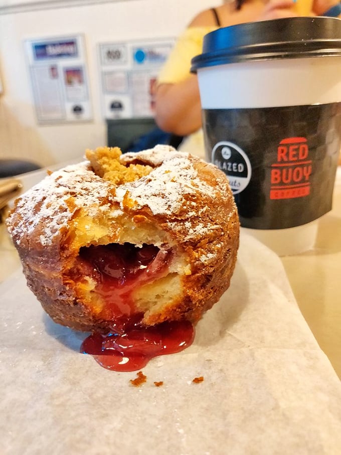 When a donut and a cherry pie fall madly in love, this jam-filled beauty is their delicious offspring.