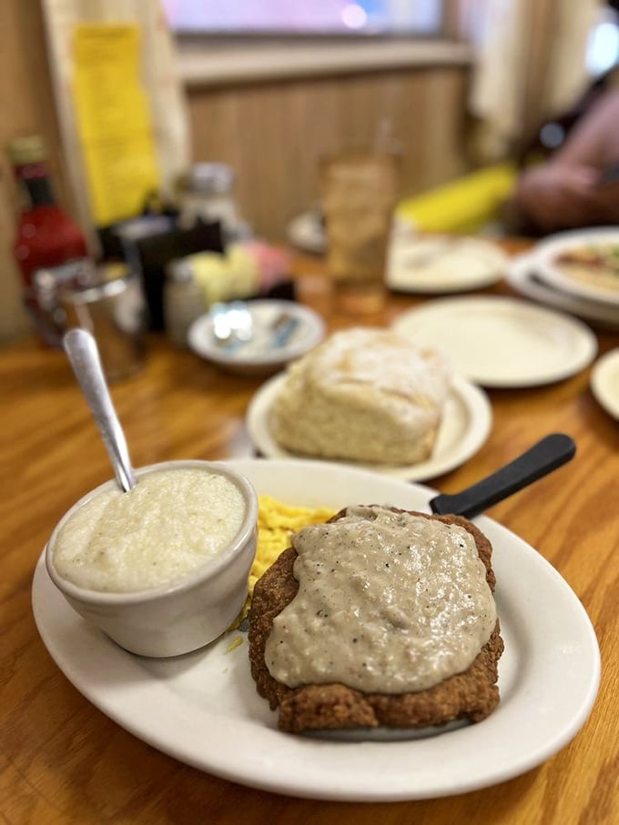 Country fried steak with gravy so good you'll want to write home about it &ndash; if you weren't too busy scraping the plate clean.