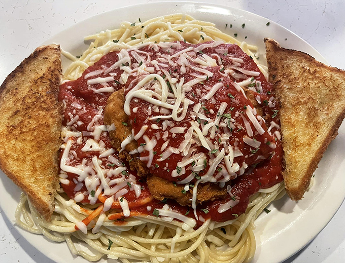 This chicken parmesan isn't trying to be Italian &ndash; it's proudly Ohioan, with enough sauce and cheese to require a post-meal nap.