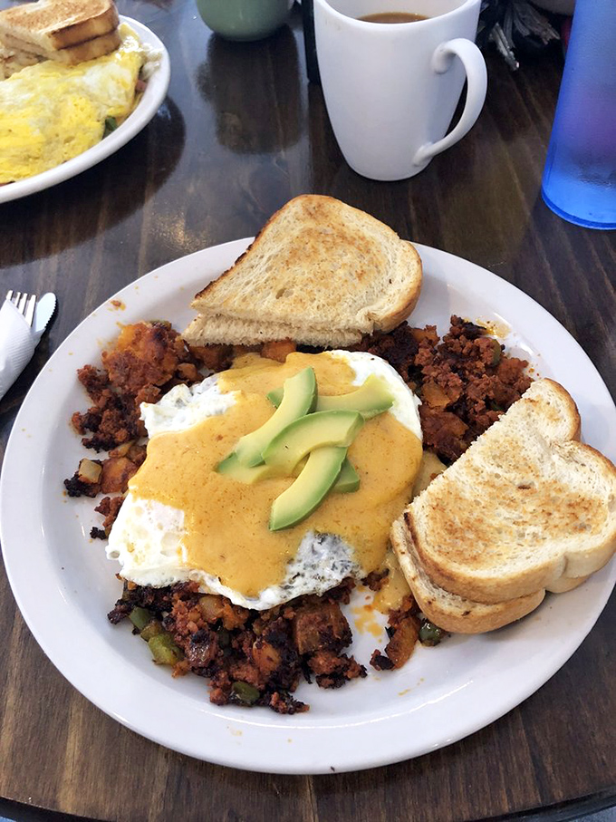 Chorizo hash with perfectly ripe avocado and golden toast&mdash;the breakfast equivalent of hitting three jackpots in a row at Vegas.