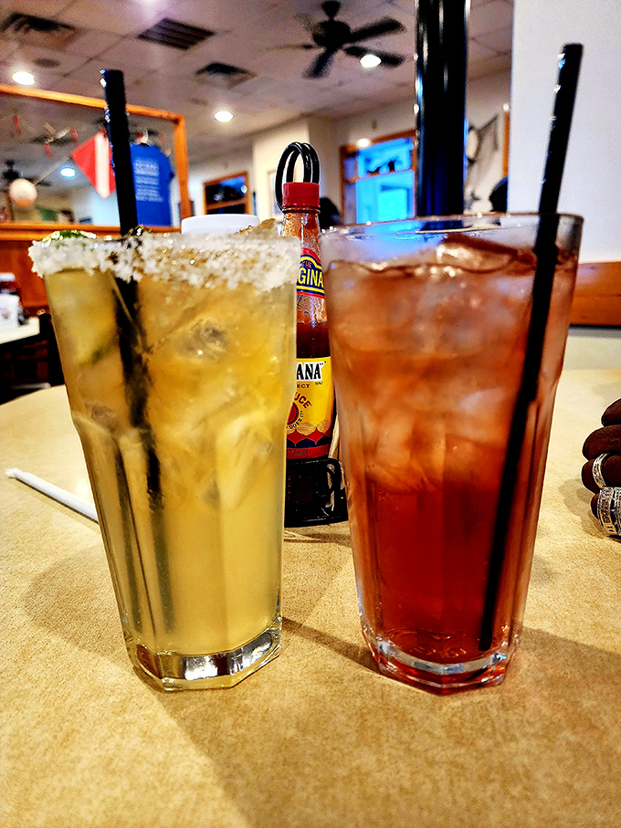 Sweet tea and something fruity with a kick&mdash;the official beverages of "I'm on vacation even if I only drove 20 minutes to get here."