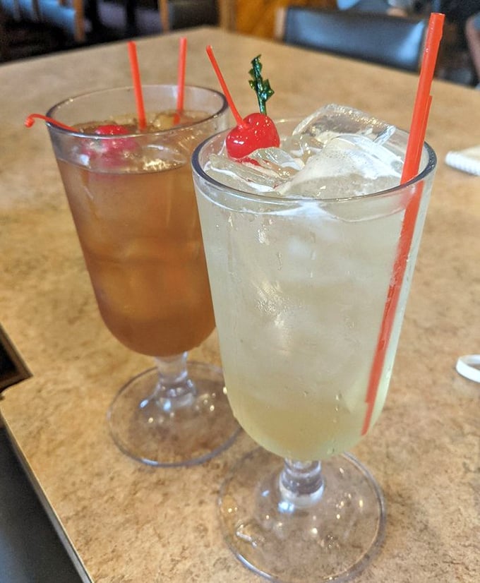 Cocktails dressed for success with cherries and straws. Vacation in a glass, even if you're just on lunch break.