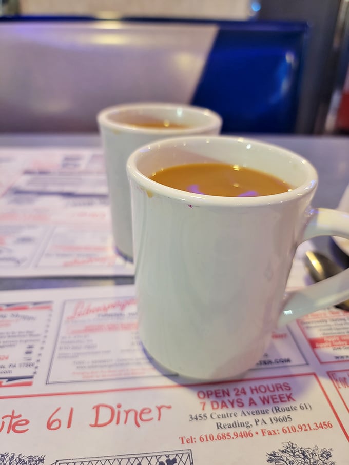 Coffee in a proper diner mug&mdash;the kind that feels like a handshake from an old friend. No foam art needed.