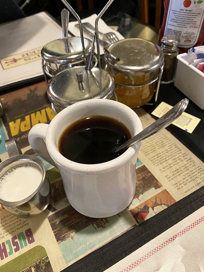 The unsung hero of every great diner experience&mdash;a proper cup of coffee served hot, dark, and frequently refilled without having to ask.