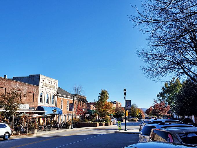 Blue skies frame the autumn colors of Main Street, where shopping local isn't just a slogan&mdash;it's the natural way of life.