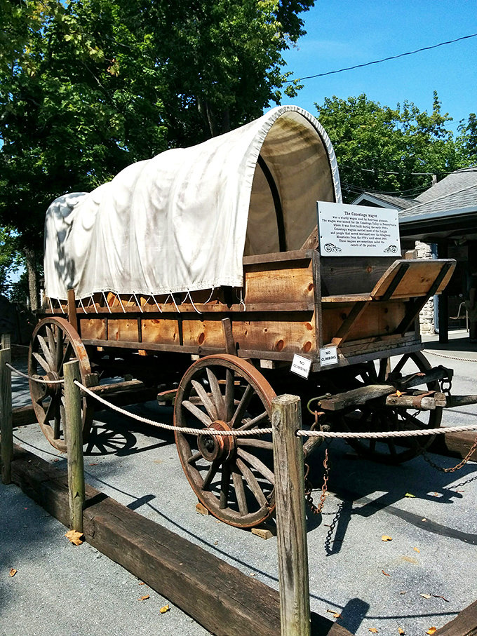 This Conestoga wagon display honors Pennsylvania's pioneering spirit&mdash;the overland travelers who passed above while this underground world waited silently.