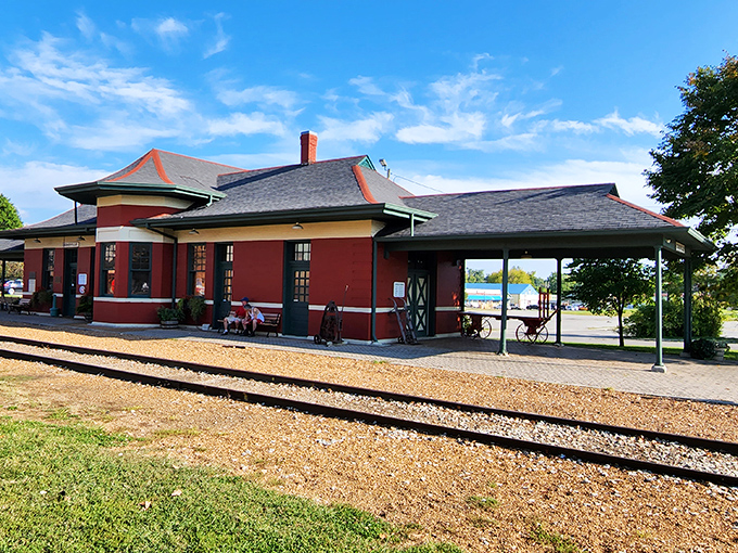 The meticulously restored Cookeville Depot Museum stands as a vibrant reminder of the town's railroad heritage, complete with its original brick-red charm.