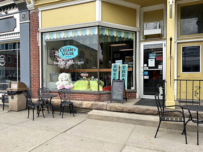 Cream 'n Sugar's cheerful storefront promises sweet escapes that would make Willy Wonka jealous—complete with sidewalk seating for people-watching between bites.