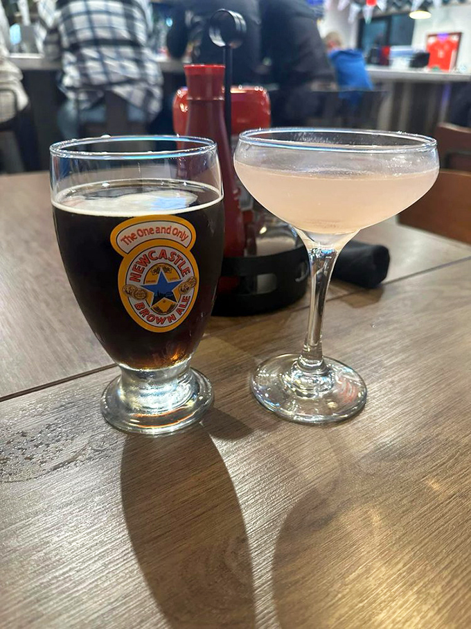 Newcastle Brown Ale meets elegant cocktail—proof that this place respects British drinking traditions while acknowledging we're still in the 21st century.