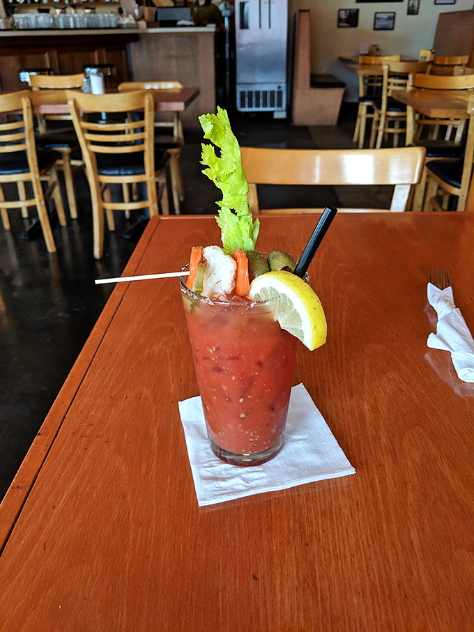 A Bloody Mary garnished like a small salad &ndash; because drinking your vegetables is perfectly acceptable when there's a celery stalk involved.