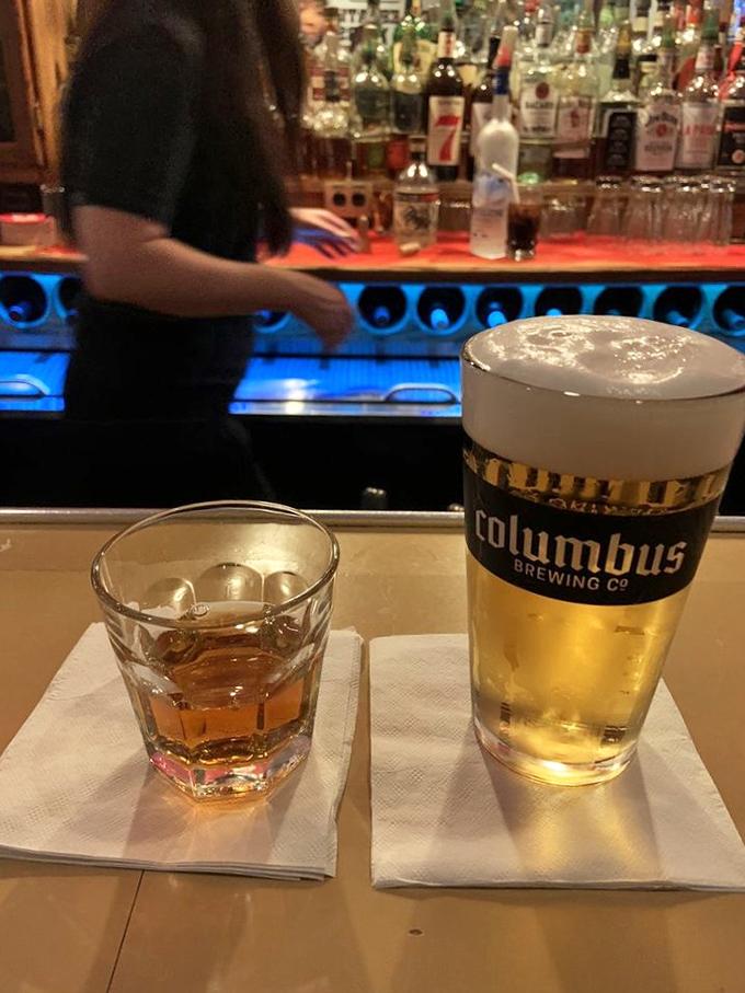 A whiskey neat and Columbus brew&mdash;the Midwest's version of sophisticated drinking. No umbrellas, no frills, just honest refreshment after a day of existing.