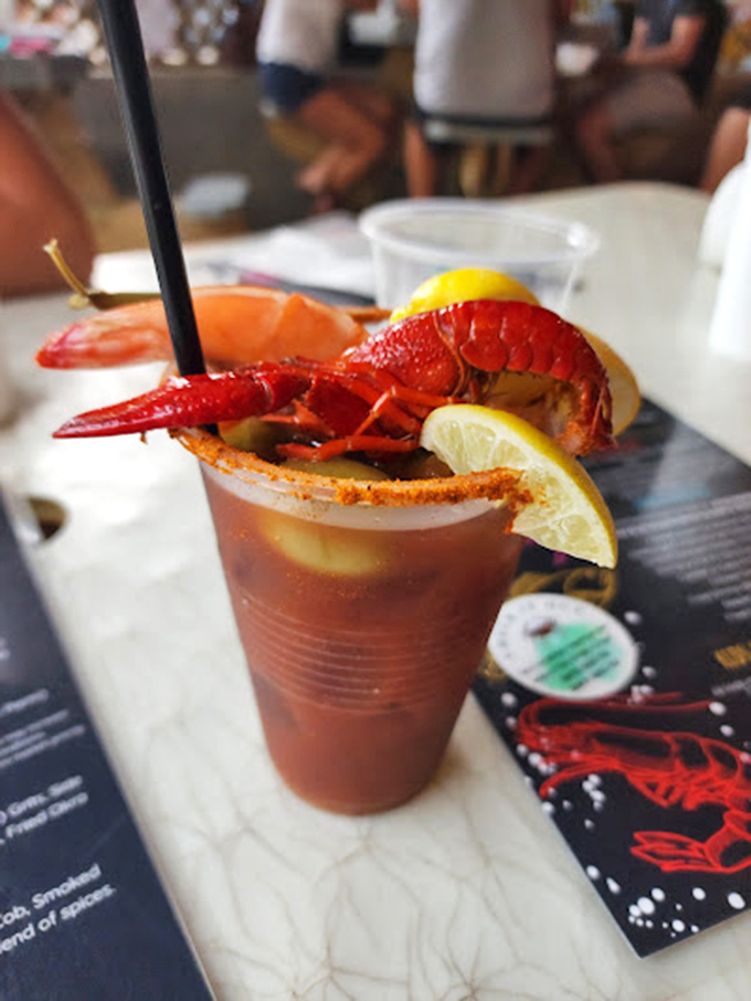 That's not just a Bloody Mary&mdash;it's a meal in a glass topped with a crawfish that seems to be saying, "You're welcome for the flavor explosion about to happen."