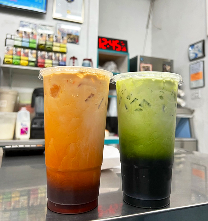 Thai iced tea and green tea&mdash;the unsung heroes of the donut world. These vibrant beverages cut through sweetness like a refreshing coastal breeze.