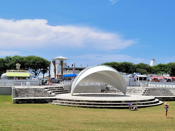 The amphitheater awaits its next performance, a modern-day Greek theater where music and laughter echo under Florida's boundless sky.