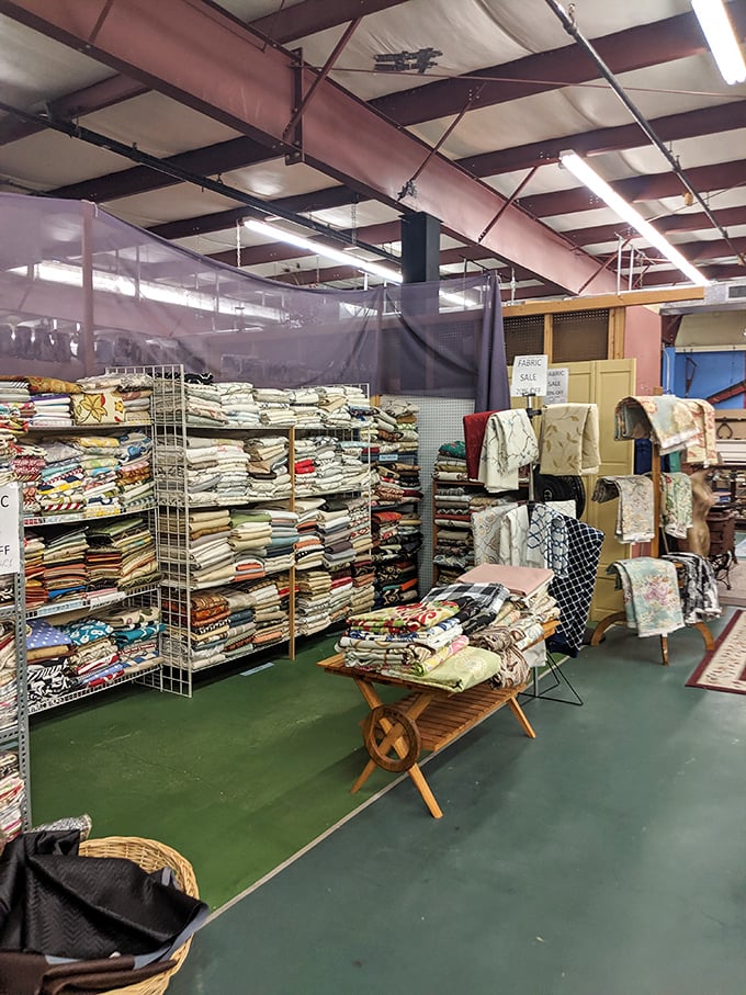 Fabric heaven for crafters and collectors alike. Enough vintage textiles to reupholster your grandmother's entire living room.