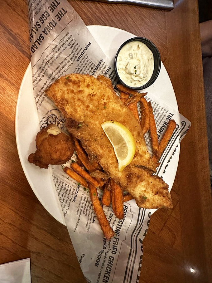 Fish so perfectly fried it makes you wonder if the chef has some sort of advanced degree in crispology. The sweet potato fries are no slouch either.