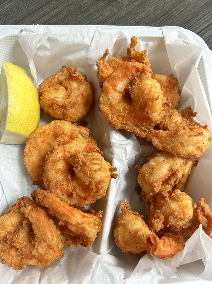 The seafood equivalent of striking gold. These plump, golden-battered shrimp with a squeeze of lemon are simple perfection on a plate.