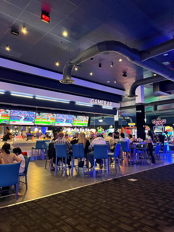 Sports bars with multiple screens ensure you never miss the game while refueling between stores. 