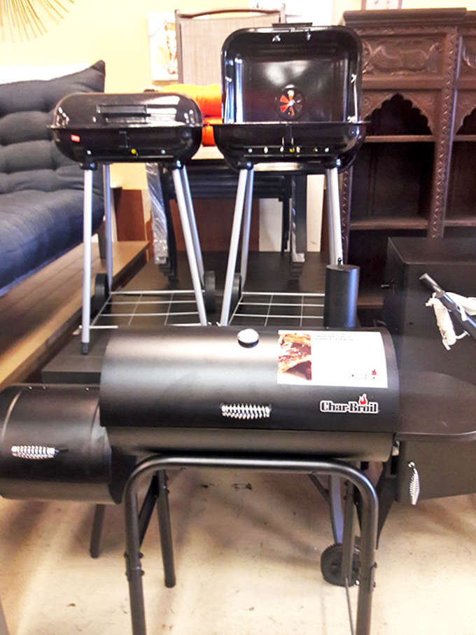 Backyard dreams in metal form. Someone's abandoned barbecue ambitions could become your summer grilling legacy.