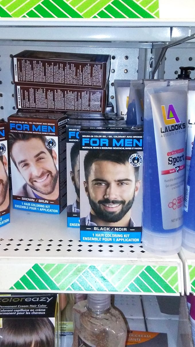 Men's hair coloring kits line the shelves, proving that looking good doesn't have to cost a fortune&mdash;Pennsylvania's silver foxes, take note!