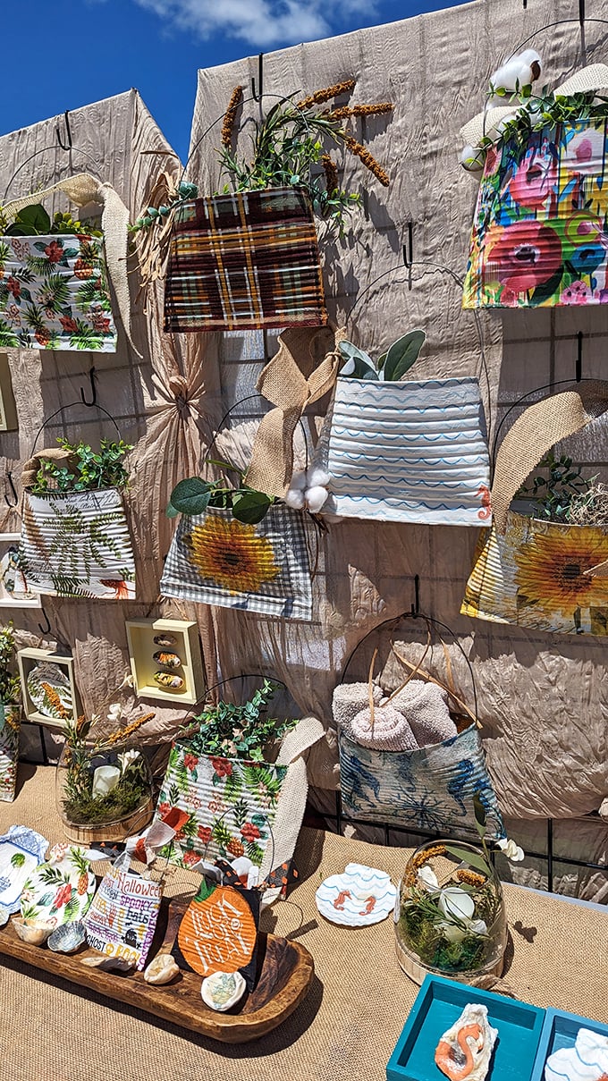 Handcrafted totes and textiles flutter in the breeze like artistic flags. Martha Stewart would absolutely lose her mind here.