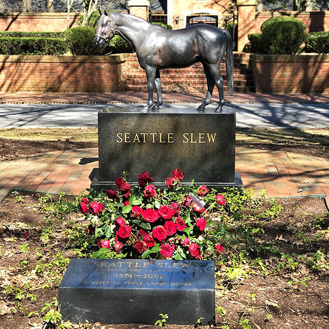 Seattle Slew's memorial reminds us that Kentucky champions come in all forms. Even roses bow in respect to this racing legend.
