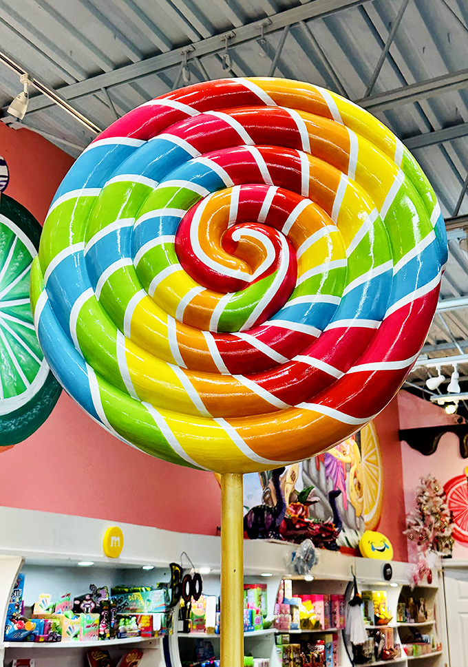 This hypnotic rainbow lollipop is so massive it could double as exercise equipment. "I'm not eating candy—I'm strength training!"