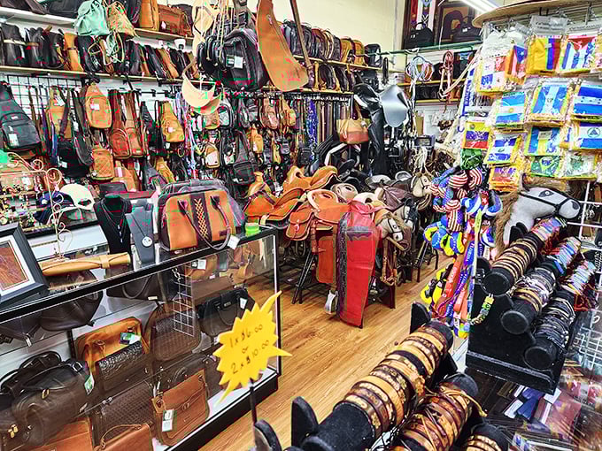 Leather goods heaven&mdash;where purses, bags and wallets create a tactile wonderland that smells like luxury at flea market prices.