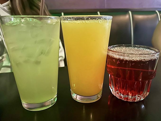 The drink lineup looks like a color wheel of possibilities&mdash;from something green and refreshing to a mimosa that doesn't need a special occasion.