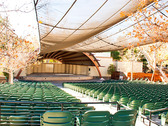 Libbey Bowl's outdoor amphitheater waits in golden autumn light. Where world-class music meets perfect California evenings.