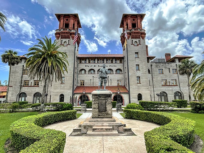 Flagler College's twin towers reach skyward like a Spanish Renaissance fantasy, housing students where America's elite once wintered in gilded splendor.