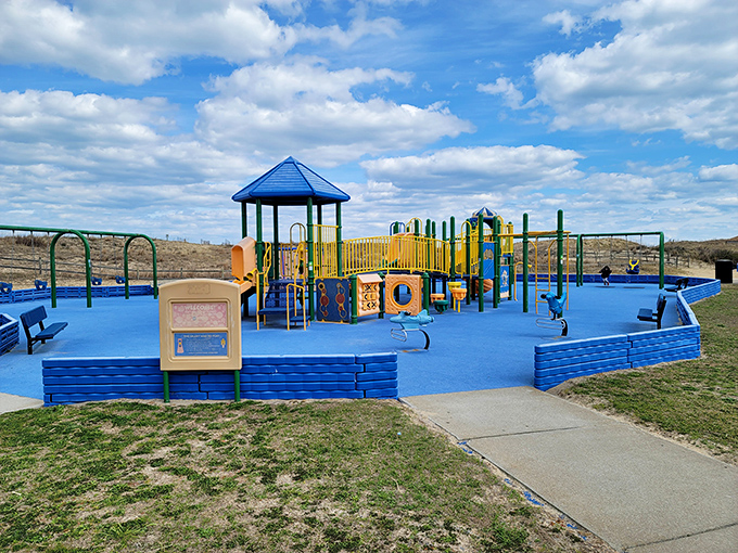Little Island Park's playground: where kids burn energy while parents secretly calculate how many minutes until wine o'clock on the rental deck.