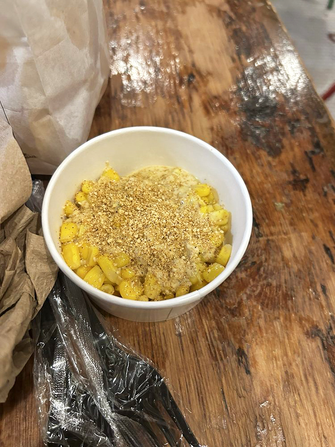Street corn elevated to cup status—sweet kernels dusted with spices and ready to transport your taste buds straight to a Mexico City food cart.