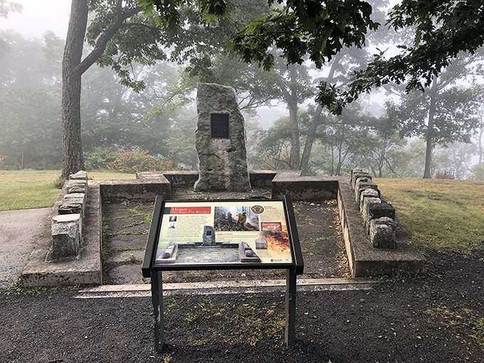 History carved in stone. This monument stands as a quiet reminder that protecting these views has always required dedication and sacrifice.