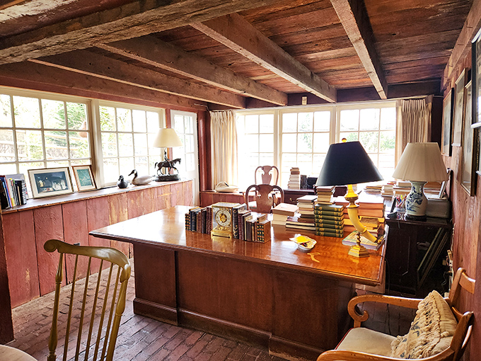 This isn't just an office&mdash;it's a command center for literary treasures, where sunlight pours in and every surface tells stories of books that have passed through.