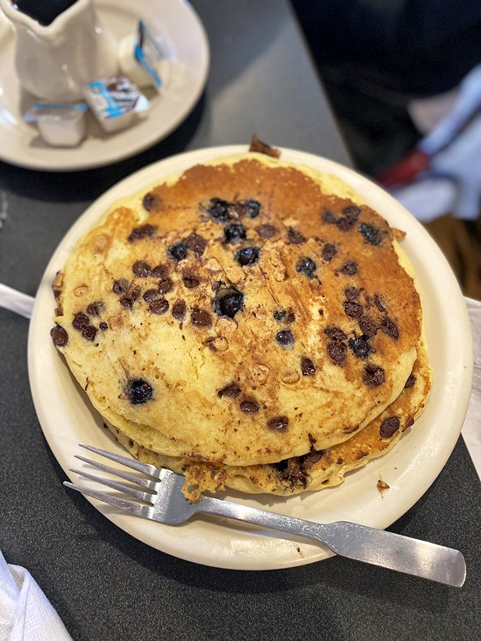 Pancakes studded with chocolate chips and blueberries &ndash; breakfast's answer to having your cake and eating it too, guilt-free.