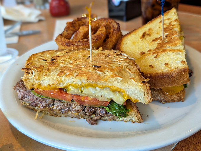 A proper patty melt should require both hands and extra napkins. This beauty, with its perfectly grilled bread and melty cheese, delivers on all fronts.