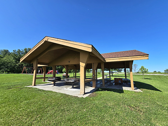 Picnic shelter perfection&mdash;where "roughing it" means forgetting the extra napkins. The ideal basecamp for beach day operations.