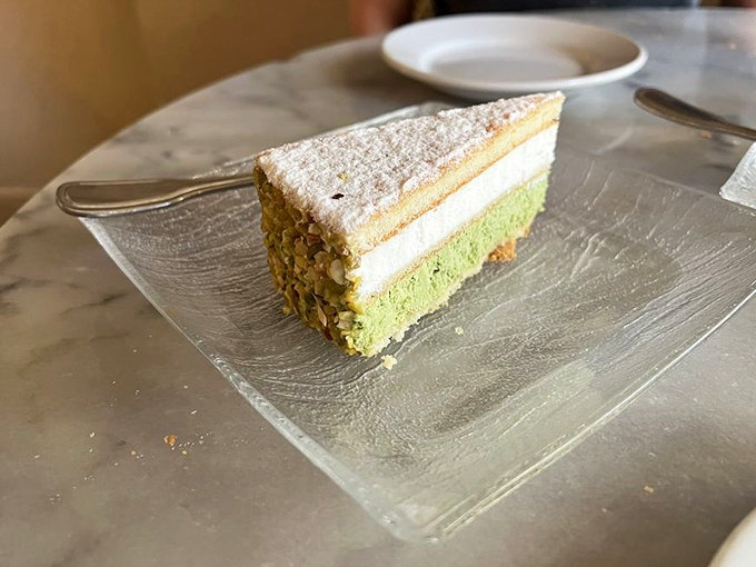 Layer upon layer of pistachio perfection that makes you wonder why chocolate gets all the dessert glory &ndash; a verdant revelation on a plate.