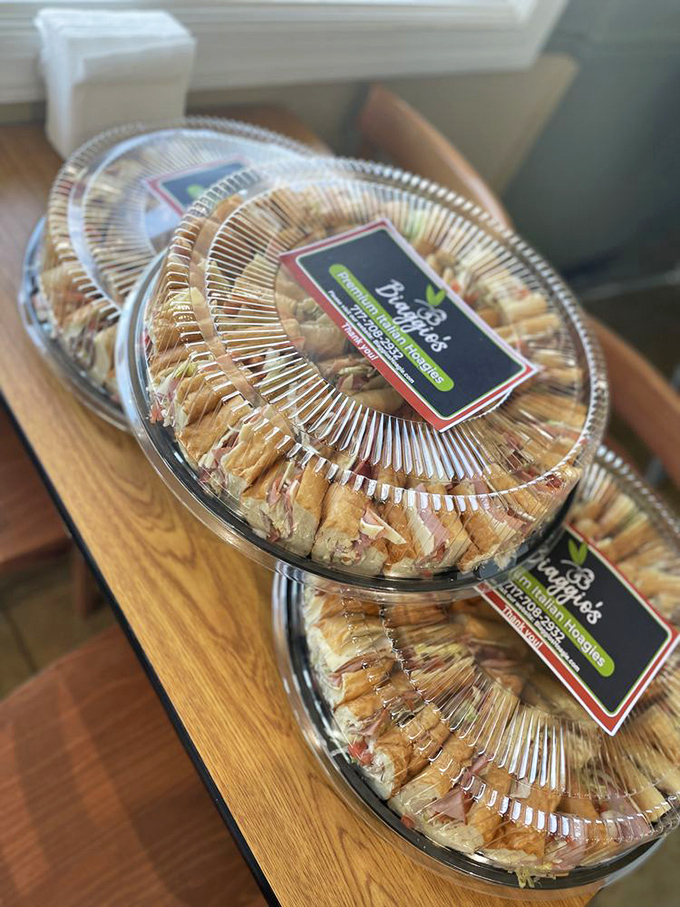 Party platters that promise to make you the hero of any gathering. Mini hoagies lined up like delicious soldiers ready for deployment.