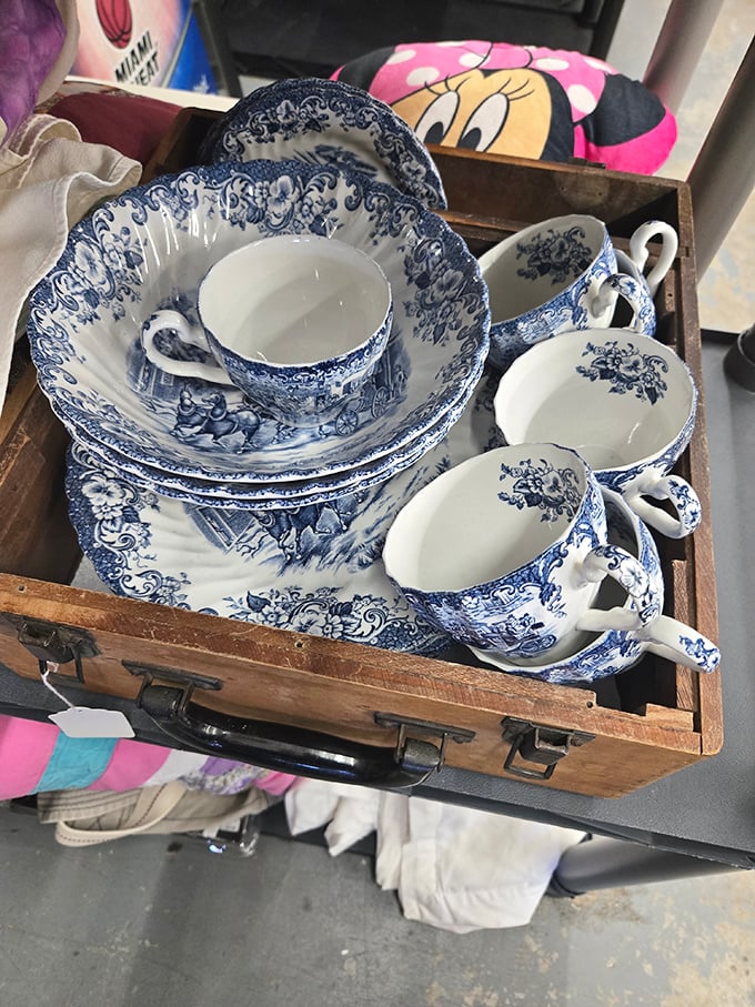 Blue and white porcelain that survived decades to find a new home. These dishes have served more meals than most restaurants.