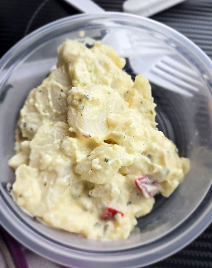 Potato salad that doesn't apologize for being exactly what it is &ndash; creamy, hearty, and the perfect sidekick to seafood's main character.