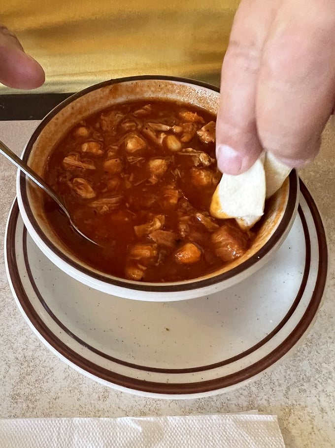 Red pozole so hearty it could qualify as a main course, a side dish, and emotional support all in one steaming bowl.