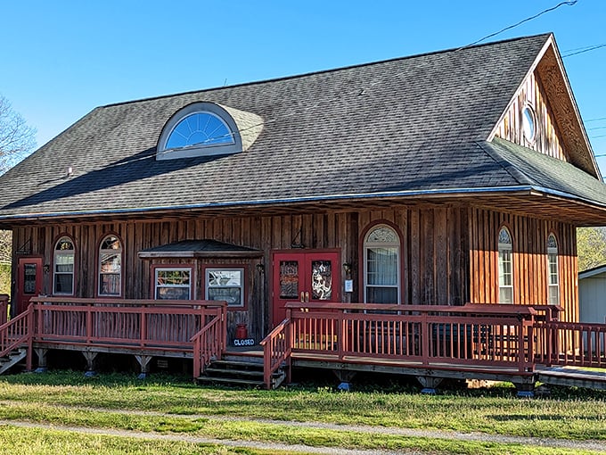 Wooden architecture with a touch of rustic charm invites visitors inside. Places like this preserve the warm, welcoming spirit of Arkansas.