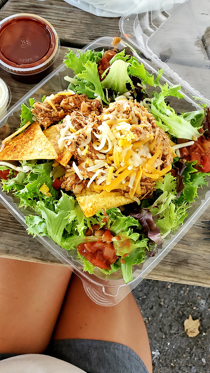 This isn't just a salad&mdash;it's BBQ in disguise. When even the healthy option comes topped with smoked meat, you know you're in the right place.