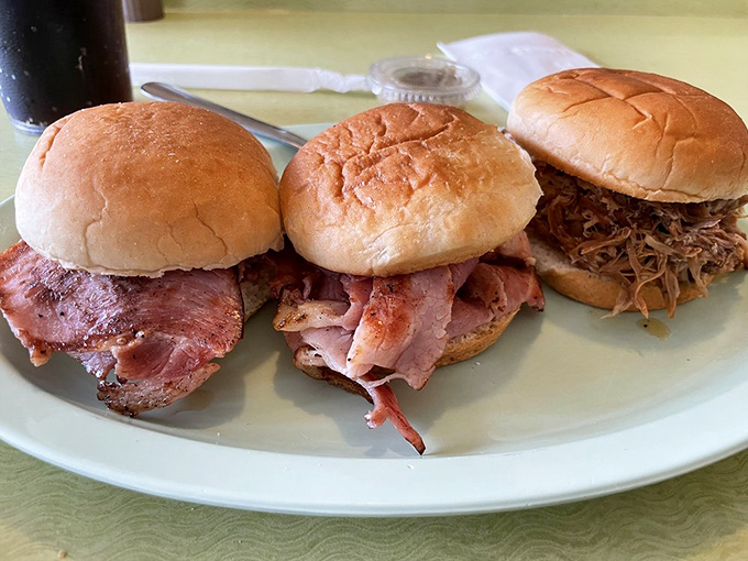 The slider trio&mdash;barbecue's greatest hits album. Three different meats, three different experiences, one plate of pure Ohio happiness.