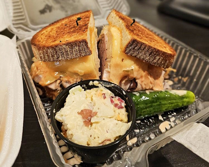 The Smoked Turkey Reuben – where fowl meets fantastic. A sandwich so substantial it should come with its own ZIP code.